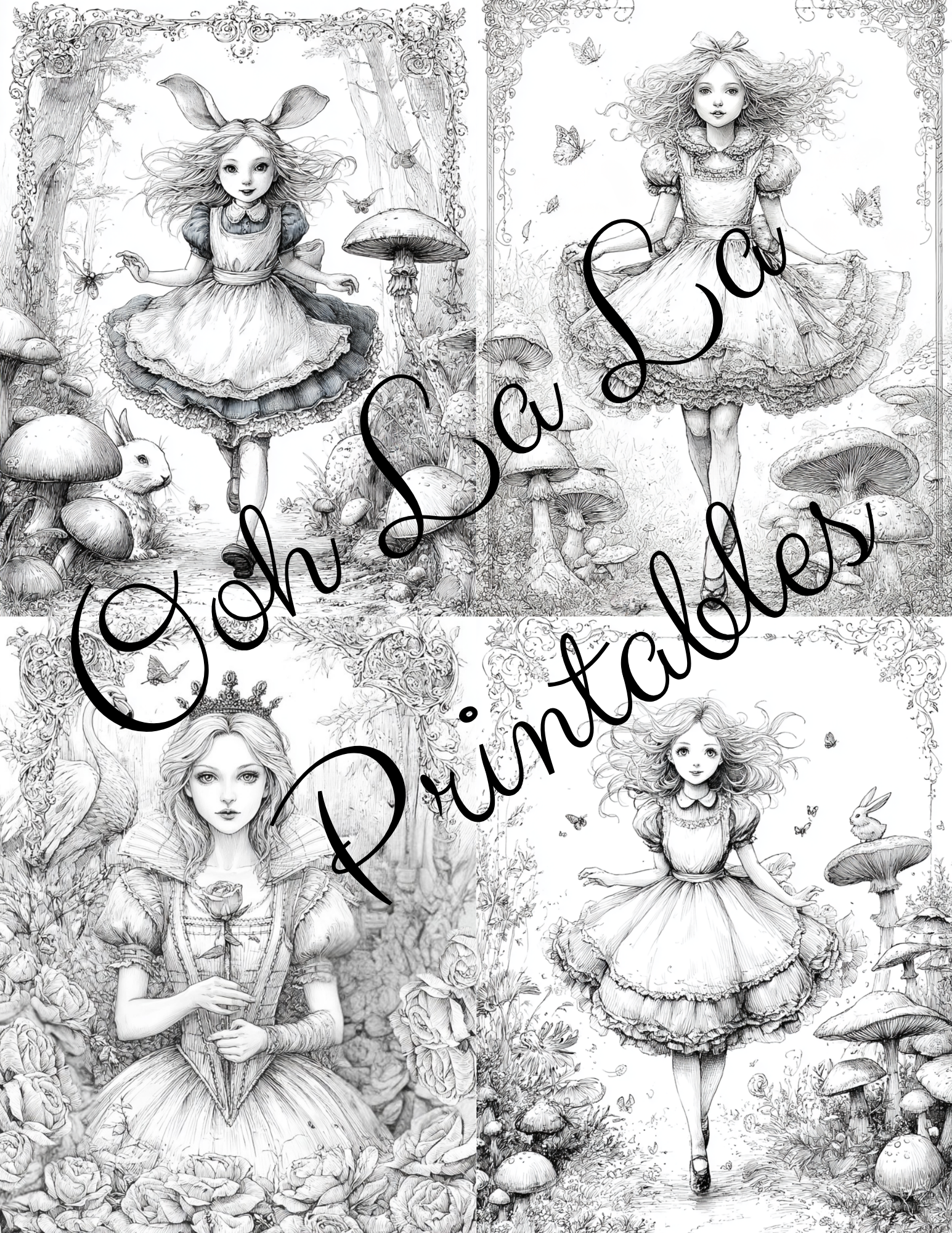 Alice & The White Rabbit- Ooh La La Printables Sophisticated Coloring ...